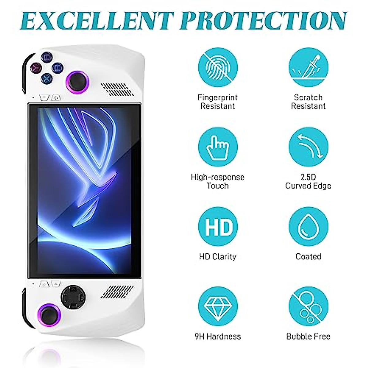COCGVEL 2 Pack Screen Protector Tempered Glass Compatible with ASUS ROG Ally Handheld 7 inch 2023, Transparent Ultra HD, Anti-Scratch, 9H Tempered Glass, 2.5D Arc Edge