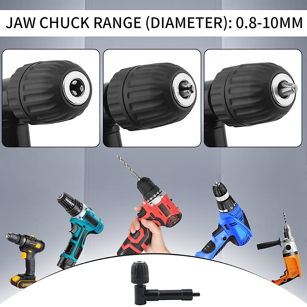 0.8-10mm Right Angle Bend Extension 90 Degree Right Angle Electric Drill Chuck Cordless Drill Adapter Right Angle Drill Attachment(size:8mm)