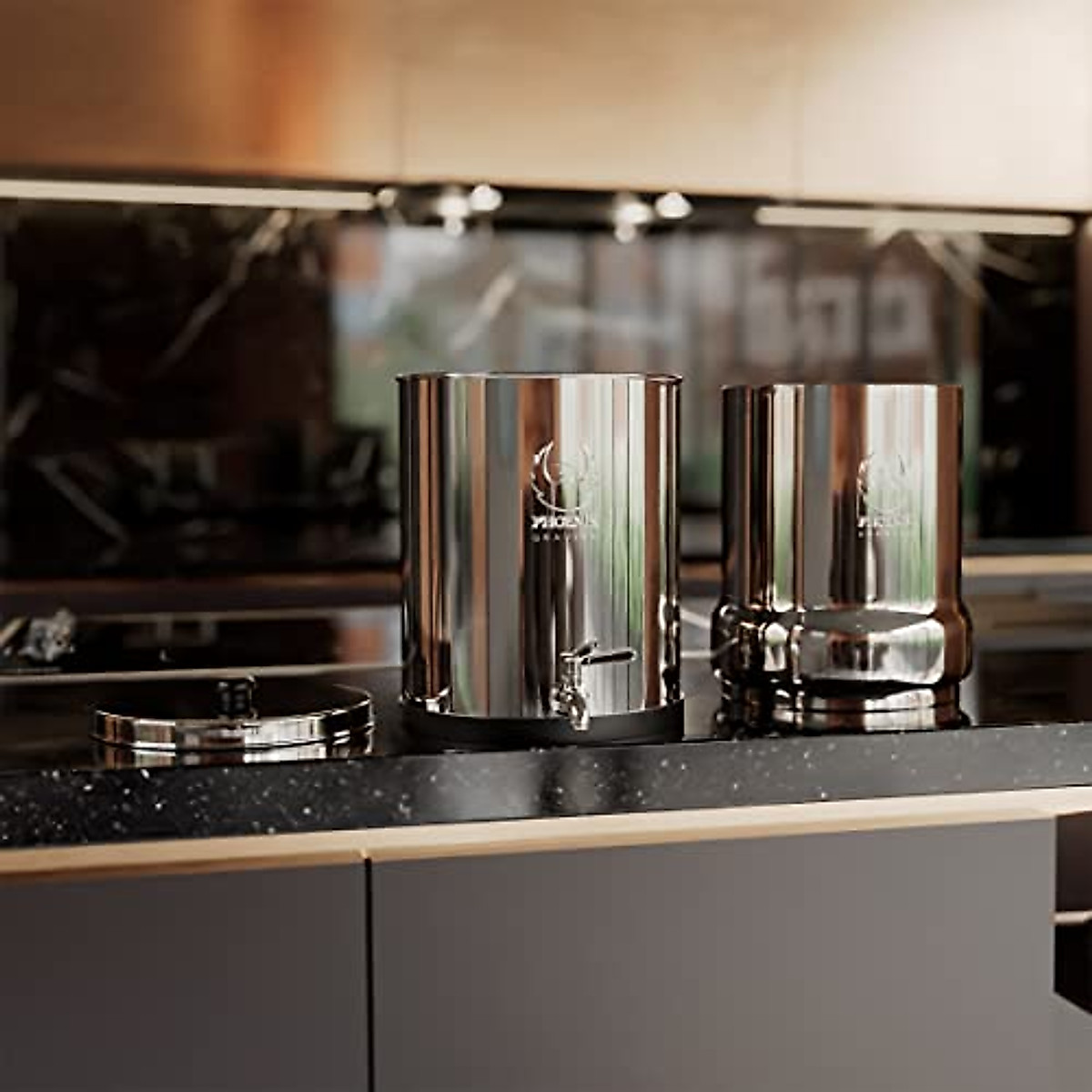 Phoenix Gravity 2.25 Gallons Gravity Fed Stainless Steel Drinking Water Filter and Purifier with 2 Carbon Filters and Stainless Steel Tap