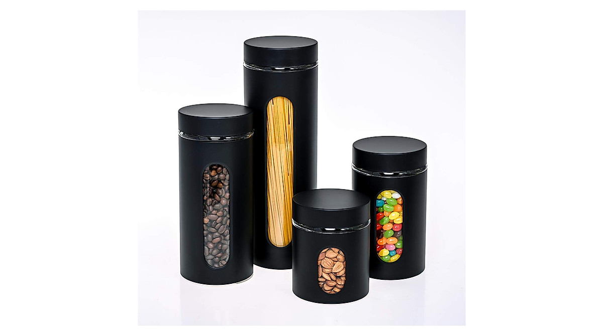 GadgetWiz Matte Black Canister Set for Kitchen - Stylish & Airtight Storage