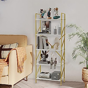 5 Tiers Bookshelf Tall Bookcase Shelf Storage Organizer Industrial Open Shelving Wood Large Modern Bookshelf for Living Room/Bedroom/Home/Office, White