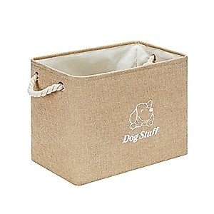 Echohana Dog Toy Bin Collapsible for Pet Toy Storage Basket for Dog Toys, Dog Toy box with Cotton Handle, Rectangular Storage Basket for Small Pet with Minimalist Patterns and Colorways (Medium-Brown)
