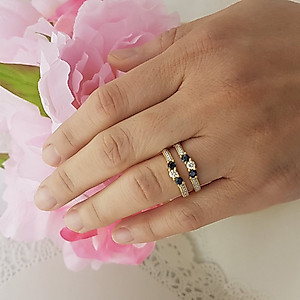 Dazzlingrock Collection 14K Blue Sapphire & White Diamond Wedding Band 3 Stone Enhancer Guard Ring, Yellow Gold, Size 7.5