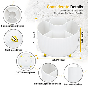 4Johor Pen Holder for Desk - Pencil Holder with 5 Compartments, 360°Rotating desk organizer and accessories for Women and Men,Desk Caddy for School,Teacher,Office,Art Supplies. Tidy Desk, Tidy Mind