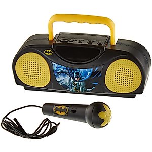 Sakar Batman Kids Karaoke Machine with Radio KO1 Compatible with iPod and MP3 Player, AM FM Portable Radio, Includes Corded Microphone for Kids, Durable Handle, Red/Blue Design, (16383)