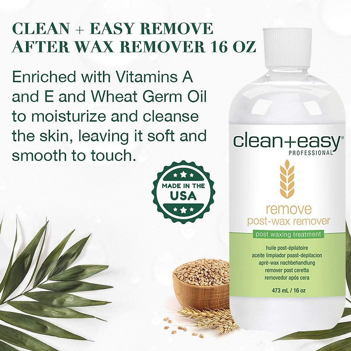 Clean + Easy Remove - After Wax Remover for the Skin with Wheat Germ Oil, Post Waxing Cleanser, 16 oz