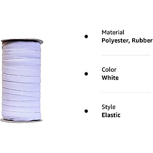 50 Yards Length 1/2" Width Flat Elastic Band for Sewing Stretch Elastic Cord for DIY Projects, Arts & Crafts (White)