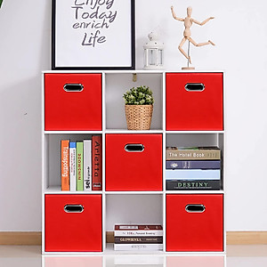 Yunkeeper Fabric storage bins Cubes, Fabric Cube Organizer with Handle, Foldable Cube Bins for Cloth or Accessary Storage, 11x11x11, Set of 3, (Red)
