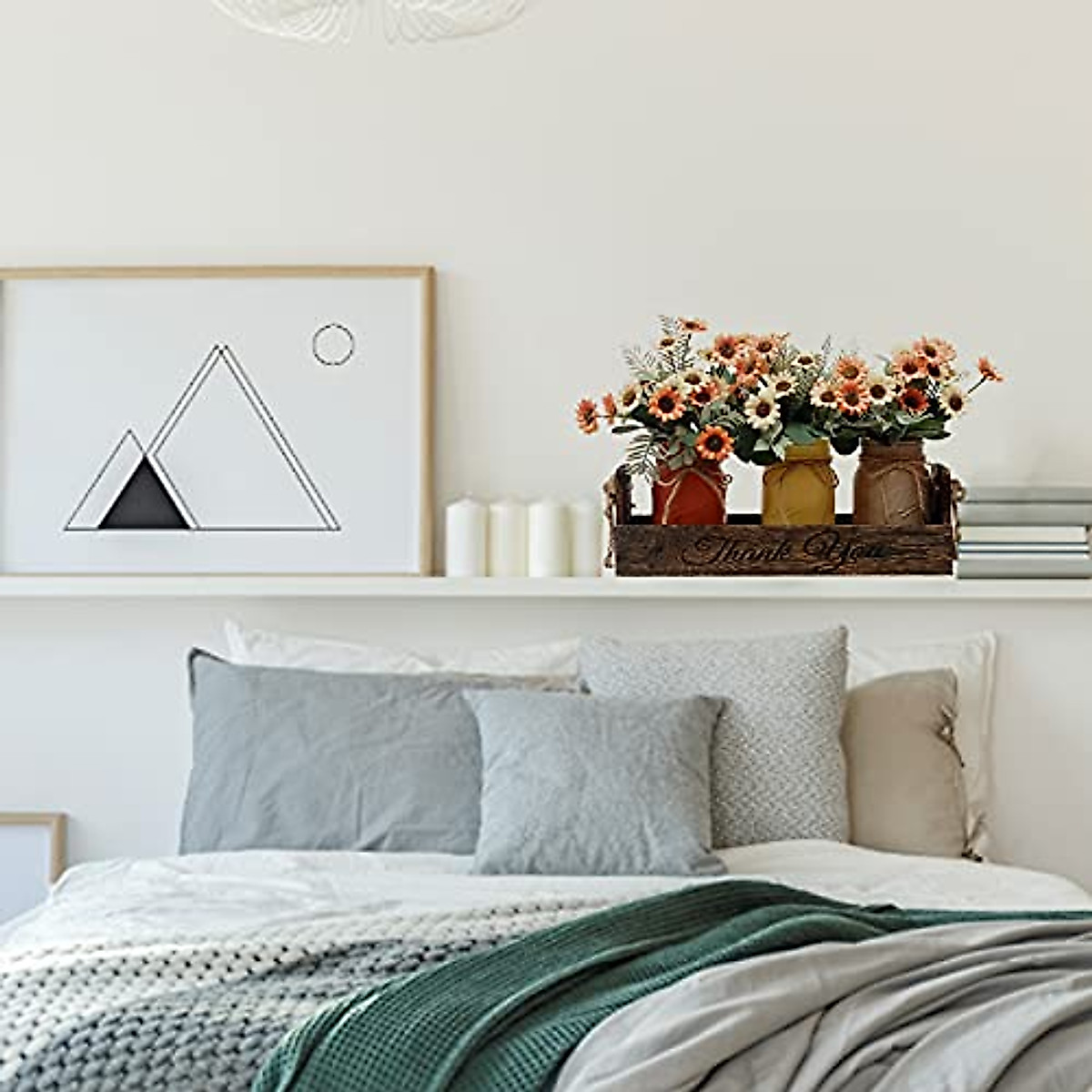 DUOER Mason Jar Centerpiece for Table Decorative Wood Tray with 3 Painted Jars Rustic Farmhouse Decor Centerpiece for Home Kitchen Dinning Living Room Decor,Brown