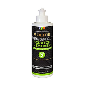 Rolite - RMCSR8z Medium Cut Scratch Remover (8 fl. oz.) for Plastic & Acrylic Surfaces Including Marine Strataglass & Eisenglass, Headlights, Aquariums