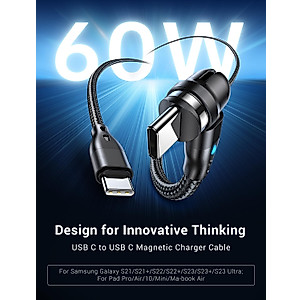 Magnetic USB C to USB C Cable 60W(3A) (2Pack, 3.3/6.6ft), 360°&180° Rotating Magnetic Charging Cable/Magnetic Phone Charger Cable/USB C Charging Cable-Data Transfer for Type C/Micro USB/i-Product