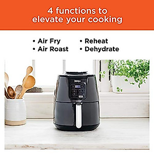 Ninja Air Fryer, 1550-Watt Programmable Base for Air Frying, Roasting, Reheating & Dehydrating with 4-Quart Ceramic Coated Basket (AF101), Black/Gray (Renewed)