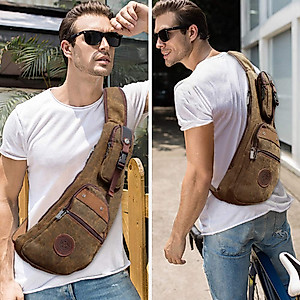 Canvas Sling Bag,Crossbody Casual Daypack Large Canvas Chest Pack Waterproof shoulder Bag for Men Women