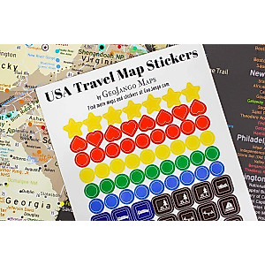 USA Travel Map Vinyl Sticker Set, 1 Sheet of 84 Stickers