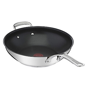 Tefal Jamie Oliver Cook's Classic E30688 Wok Pan 30 cm Non-Stick Coating Safe Thermal Signal Riveted Silicone Handle Suitable for Induction Cookers Oven Safe Stainless Steel