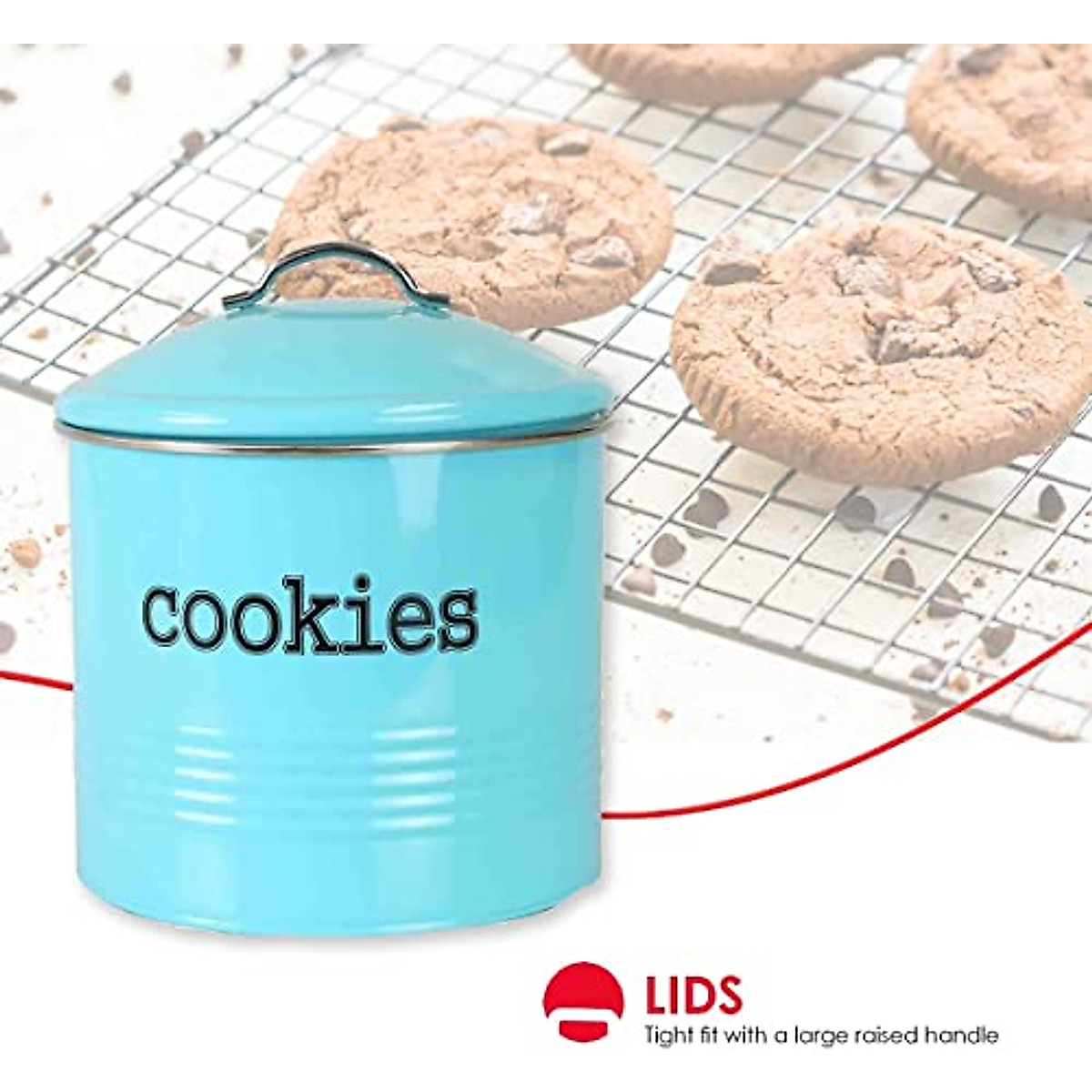 JOEY'Z Vintage Cookie Jar/Candy Jar/Cookie Tin with Airtight Lid Cookie Jars for Kitchen Counter (Turquoise Farmhouse Style)