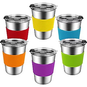 EWSNmata Kids Stainless Steel Cups, 12oz Toddlers Tumbler Spill Proof for School, Kids Metal Drinking Glasses, 6 Pack Unbreakable Water Glasses for Children, Adults, Outdoor, Indoor