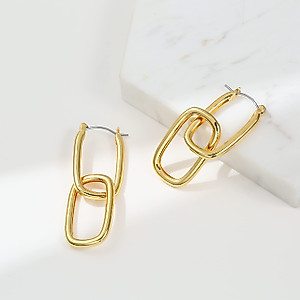 WOWORAMA Gold Chain Link Earrings for Women 14K Gold Long Paperclip Dangle Drop Earrings Double Square Hoop Earrings Minimalist Link Chain Dangling Earrings Jewelry