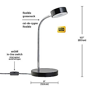 Globe Electric 12643 Energy Star Integrated LED Desk Lamp, Matte Black, Chrome Gooseneck, 5 Watts, 250 Lumens