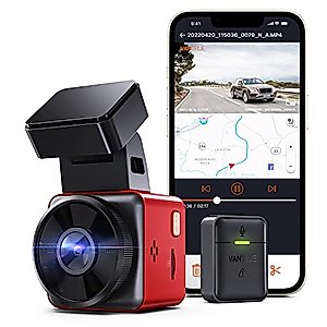 Vantrue E1 2.7K WiFi GPS Mini Dash Cam 1944P Voice Control 1.54" LCD Front Red Car Camera with Free APP, Night Vision, 24 Hours Buffered Motion Parking Mode, Wireless Controller, Support 512GB Max