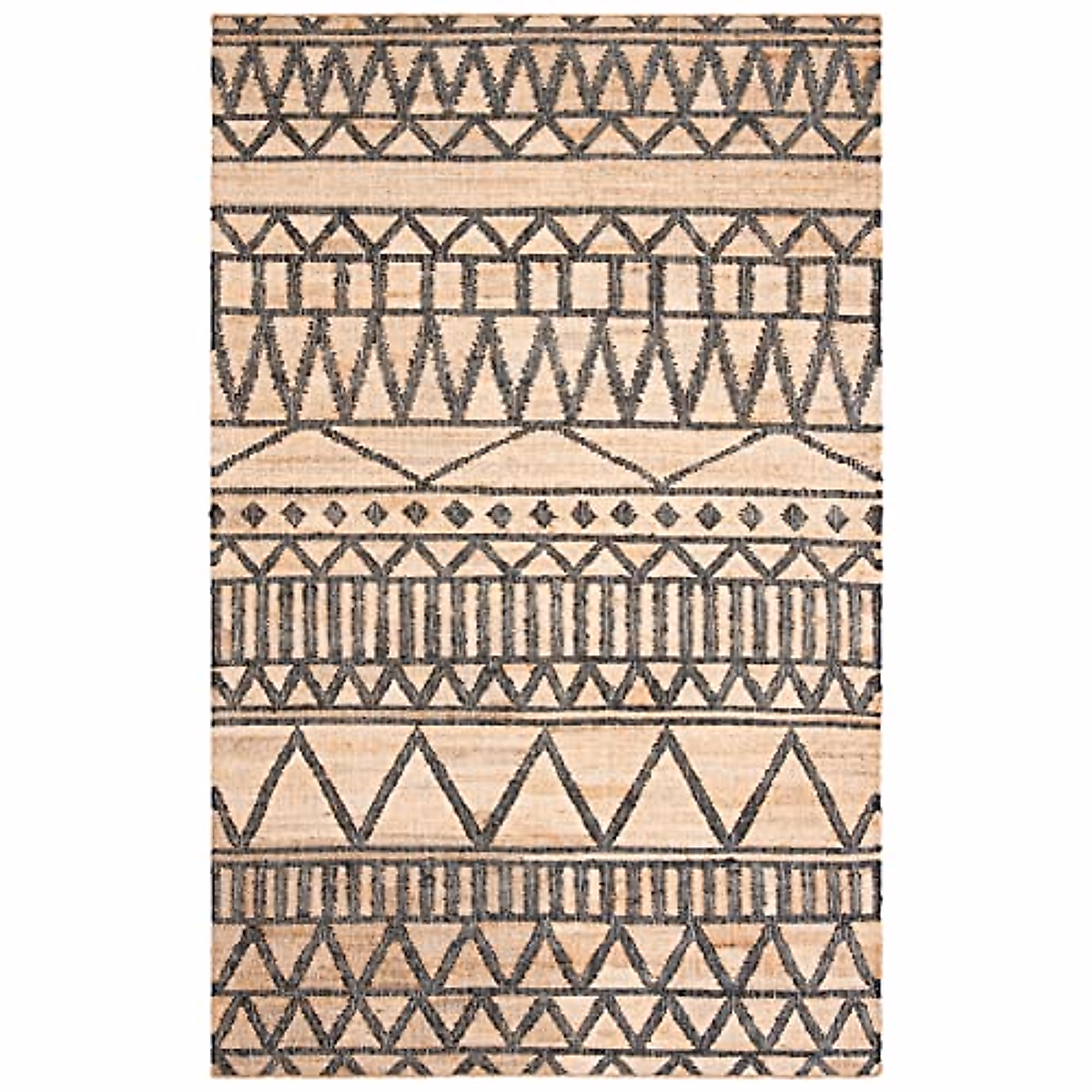 SAFAVIEH Kilim Collection 5' x 8' Natural / Charcoal KLM752A Handmade Moroccan Boho Jute & Cotton Area Rug