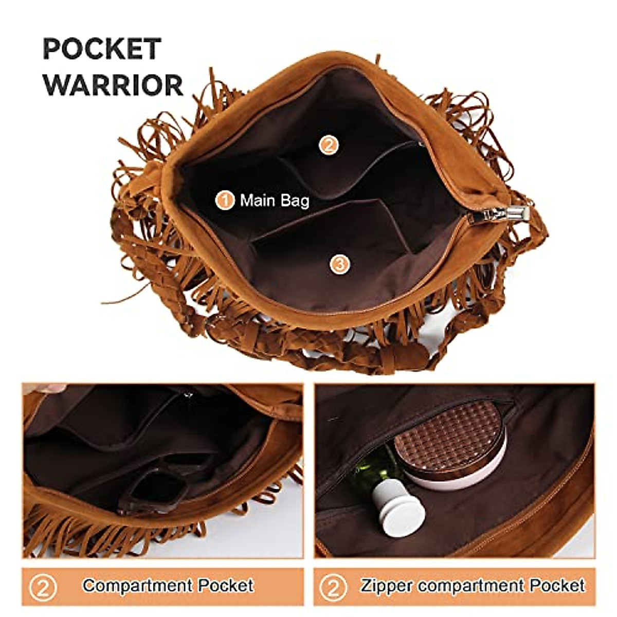 Fecialy Faux Suede Fringe Crossbody Bags for Women Western Hippie Shoulder Bag Messenger Bag Sling Bag