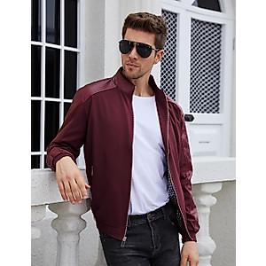 Tanming Men's Casual Slim Fit Lightweight Zip Up Softshell Bomber Jacket (Small, Red)
