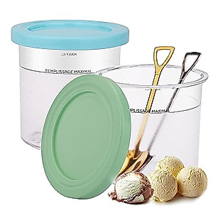 ZYHOONE Ice Cream Containers Compatible with NC301 NC300 NC299AMZ Series Ice Cream Maker,Replacement for Ninja Creami Pints and Lids,with 2 Scoops,Dishwasher Safe Green/Blue
