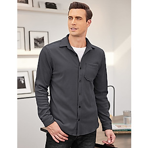 COOFANDY Men's Corduroy Shacket Casual Button Up Work Jackets Lightweight Shirt Jacket Dark Grey