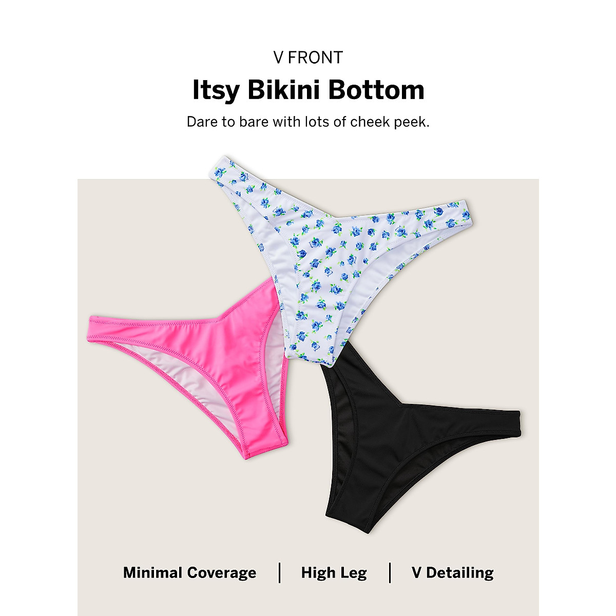 Victoria's Secret Pink V Front Itsy Bikini Bottom, Swimsuit for Women, Minimal Coverage Bathing Suit Bottoms for Women, Morning Sky Floral (XS)