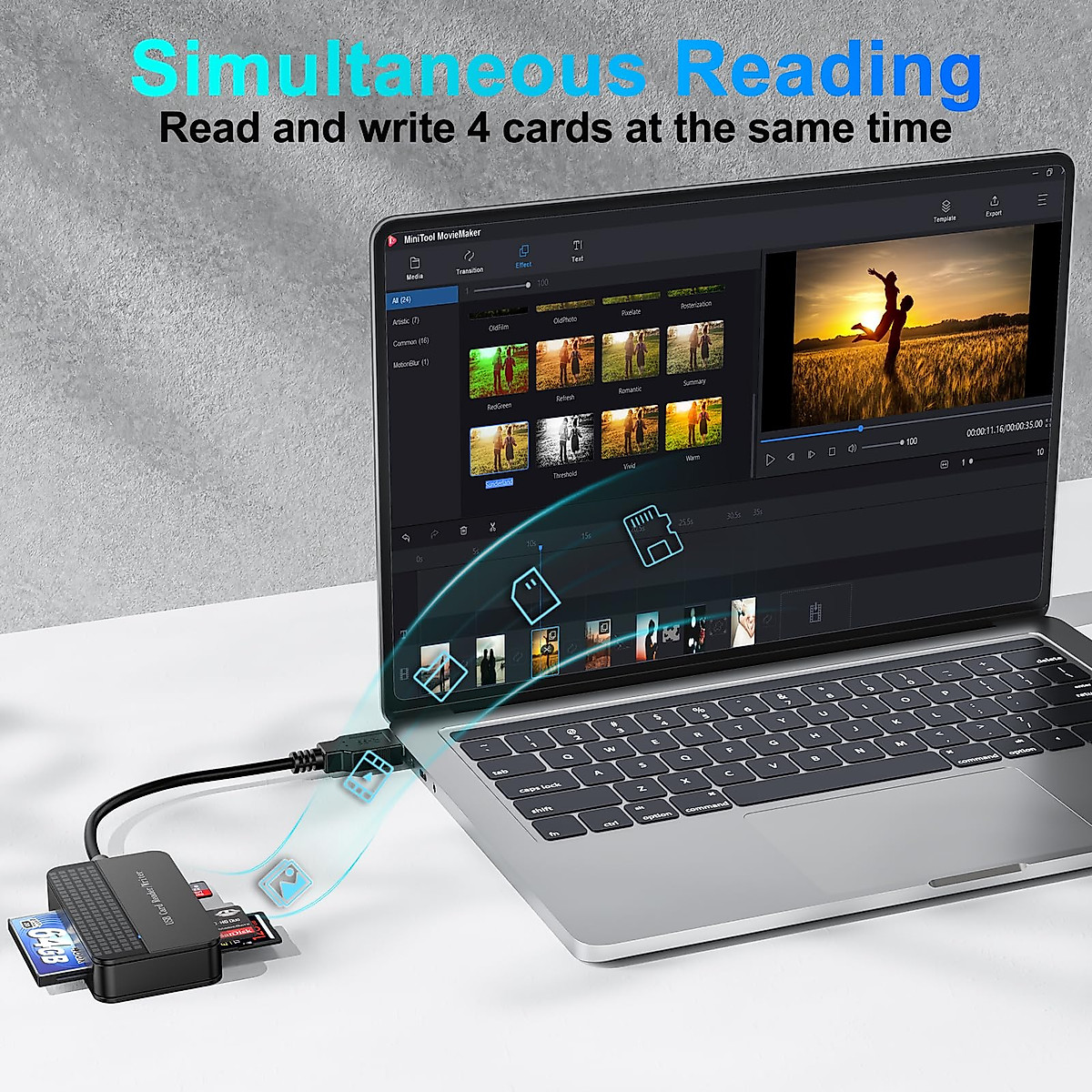 Compact Flash Card Reader, Multi Memory Card 4-in-1 Simultaneous Reading 5Gbps Data Transfer, SD/Micro SD TF/MS/CF External Adapter for Computer PC Camera Laptop