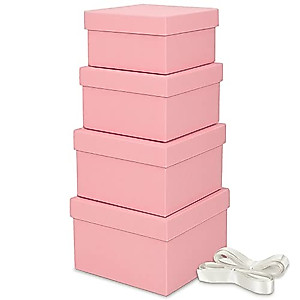Bengnkes Pink Gift Box Small Gift Boxes with Lids for Presents 4 Packs Square Luxury Nesting Gift Boxes with 17ft Ribbon for Birthday Bridesmaid Wedding Christmas Proposal