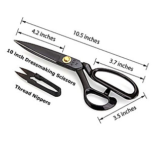 ABuff 10 Inch Left Handed Scissors for Lefty, Sewing Scissors with Thread Snip, Bent-left Dressmaker Shears with Box, Black