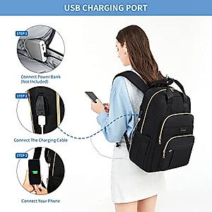 WISEILD Laptop Backpack for Travel Daypack Teacher Work Backpack with USB Port, Fits 15.6 Inch Laptop(Black)