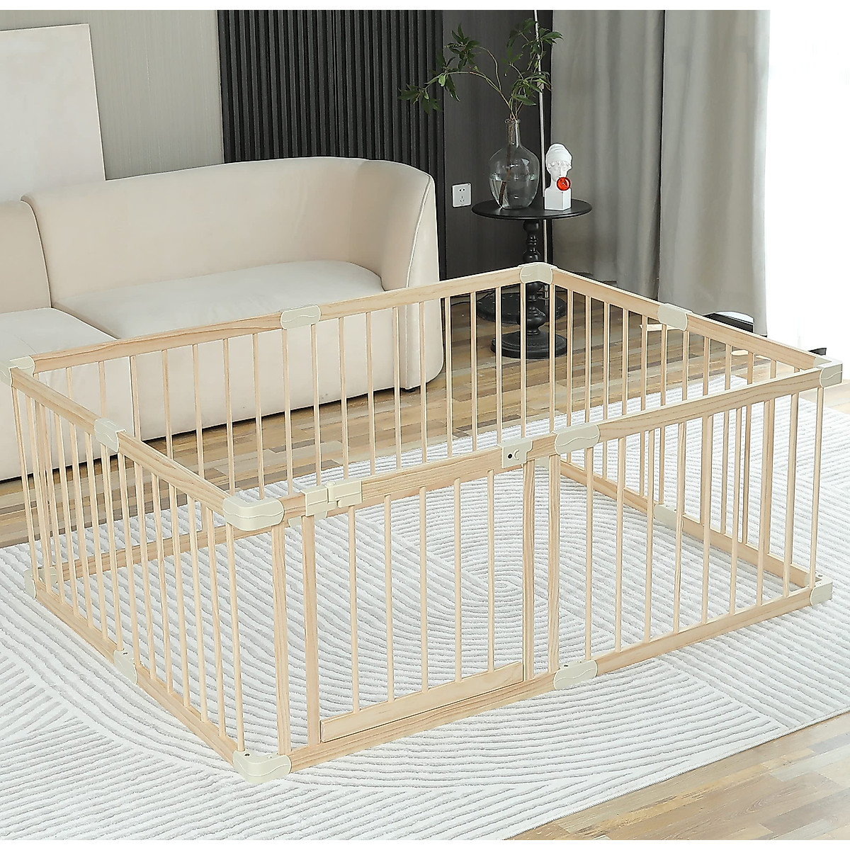 Conababy Baby Playpen Play Fence Gate Play Pen Wood Large,Playpens for Babies and Toddlers Kids Indoor,Baby Play Yards Gym Area,Baby Day Care Play Pin (120x160x61cm)…