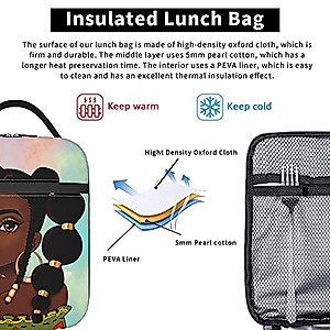 yalinan African Girl Insulated Lunch Bag Black Girl Kids Lunch Box Small Freezable Lunchbox for Teen Girls Teacher Work Middle School Picnic