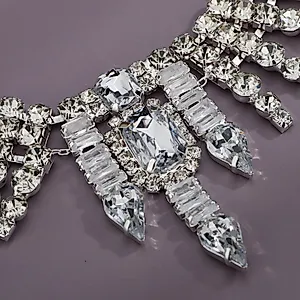 YERTTER Dainty Silver Full Rhinestone Chain Sparkly Collar Chain Choker Statement Tassel Crystal Choker Necklace Adjustable for Party Music Bar Women （Silver 4）