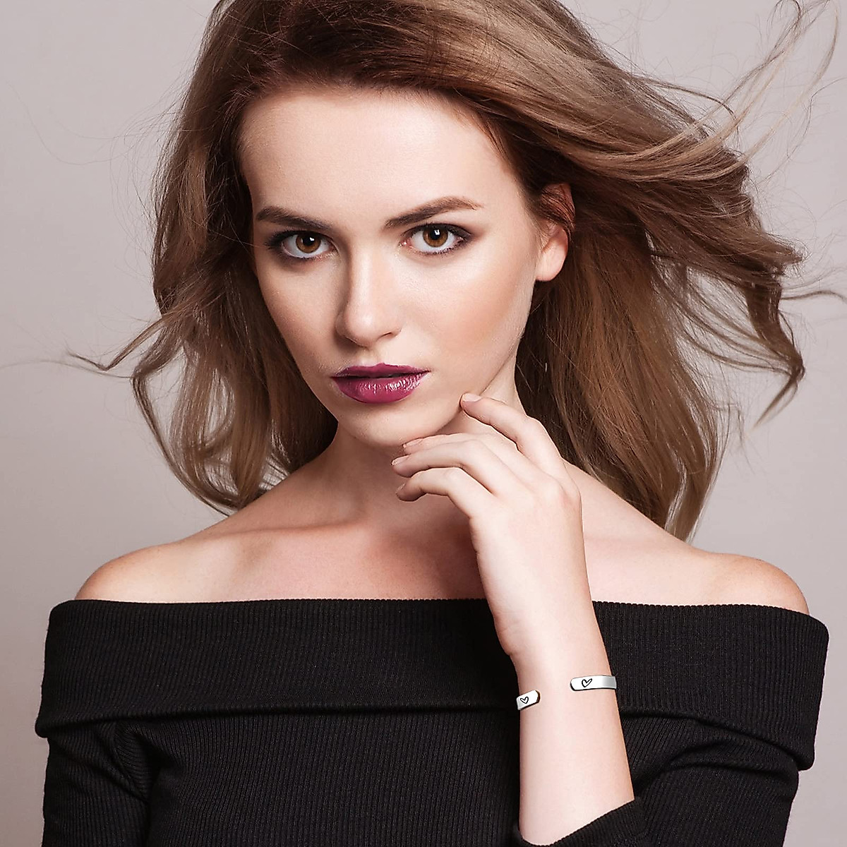 LightOnIt Inspirational Cuff Bracelets for Women Personalized Gift for Her Engraved Mantra Motivational Cuff Bangle & Keychain Teen Girls Birthday Jewelry