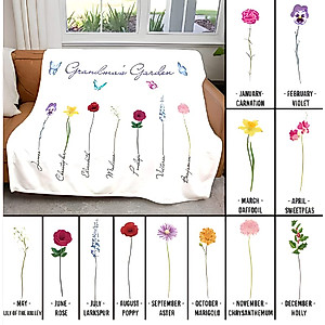 IZI POD Personalized Grandkids Names Fleece Sherpa Throw Blankets Grandma's Garden Blanket Custom Birth Month Flowers Blanket Birthday Gifts for Grandma Nana Mimi Gigi Grandmother - Gift 2