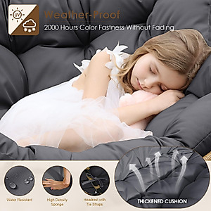 NICESOUL® Indoor Outdoor Rocking Chair with Cushion, Oversized Patio Papasan Rocking Chair, Water Resistant Egg Royal Rocking Chair Grey, 450Lbs Sturdy Comfy Recliner Large Lounging Chair