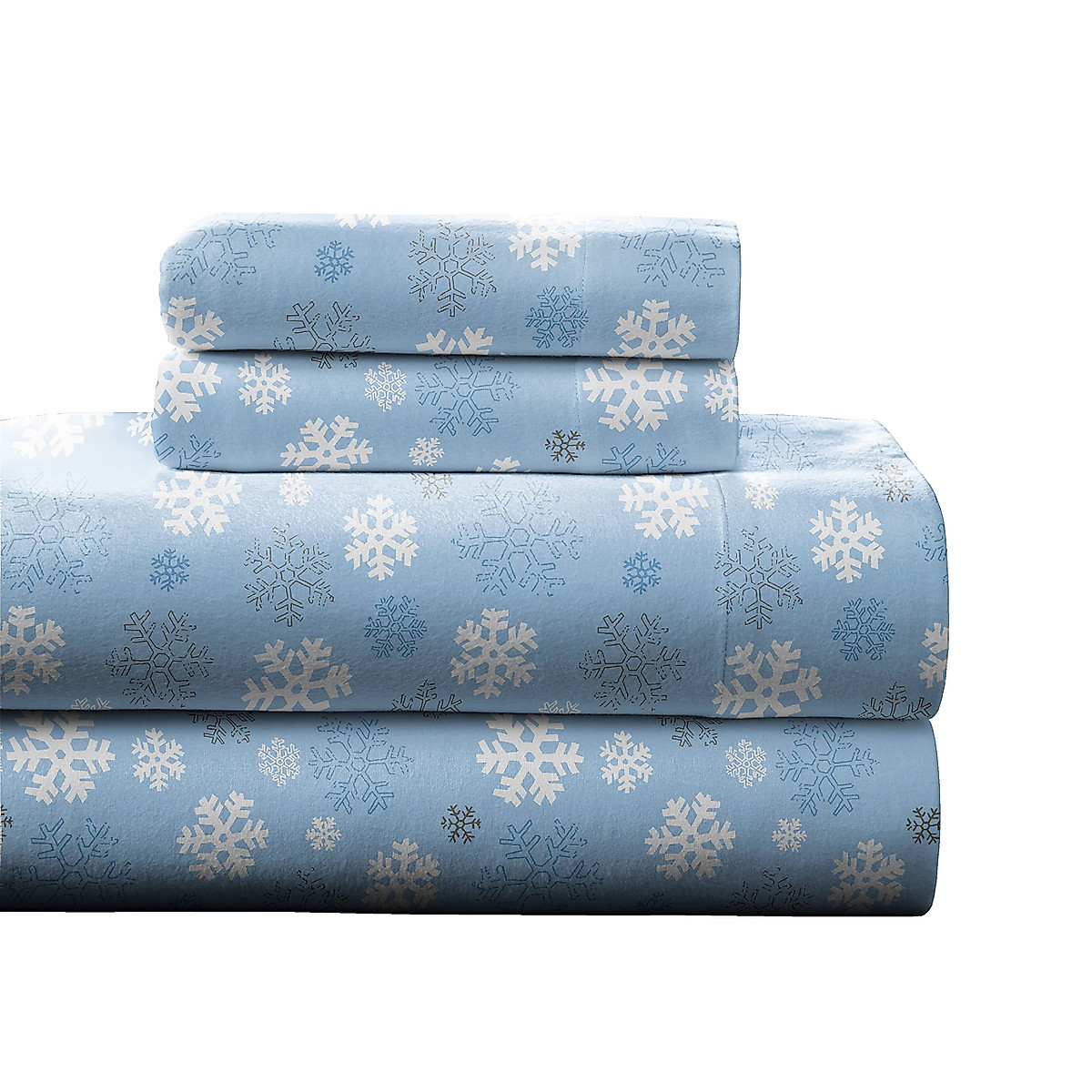 Pointehaven Heavy Weight Flannel Cotton Sheet Set, Queen, Snow Flakes
