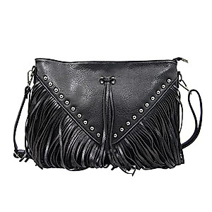 Women’s Faux Leather Hobo Crossbody Bag Handbag Fringe Purse Tassel Shoulder Message Bag Satchel