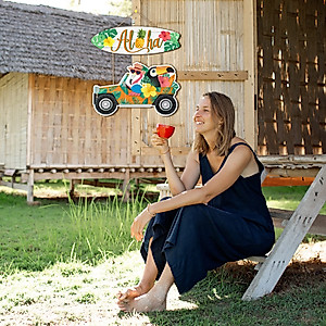 POILKMNI Hawaii Summer Door Wooden Sign Surfboard Aloha Signs Hanger Tropical Welcome Hanging for Front Porch Bedroom Living Room Kitchen Home Wall Decor Green/Yellow/White