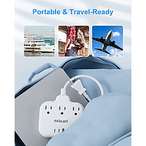 2 Prong to 3 Prong Outlet Adapter, Two Prong Power Strip with 3 Prong Outlets, 3 USB Ports, 5ft Extension Cord Three Prong, Polarized, for Old House, White