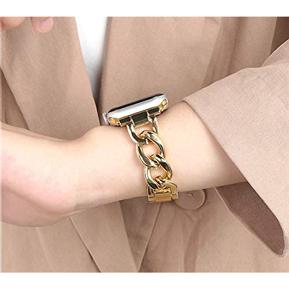 Kolgios 38/40/41mm Gold Cool Women Chain Metal Smartwatch Bands Compatible for Apple Watch Bands Series 8/7/6/SE/5/4 Adjustment Replacement Bracelet for Iwatch 8/7 Gift for Her