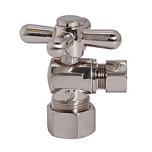 Westbrass D105BX-07 1/4-Turn Cross Handle Angle Stop Shut Off Valve, 5/8" OD x 3/8" OD, Satin Nickel