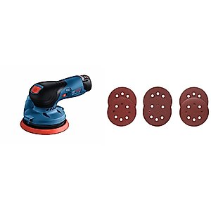 Bosch GEX12V-5N 12V Max Brushless 5 In. Random Orbit Sander (Bare Tool)&BOSCH SR5R000 6-Piece Assortment 5 In. 8 Hole Hook-And-Loop Sanding Discs