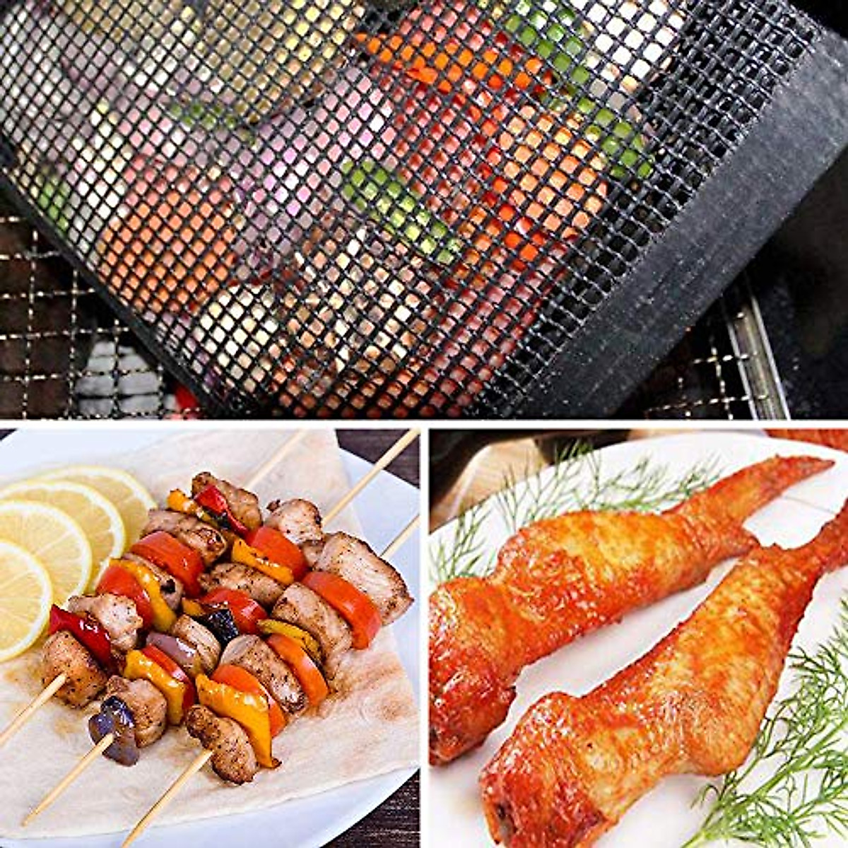 sorkwo Large BBQ Grill Mesh Bag, Non-Stick Baking Grilling Bag Heat-Resistant Reusable Easy to Clean Baked Grilling PTFE Bag for Outdoor Picnic Cooking Barbecue