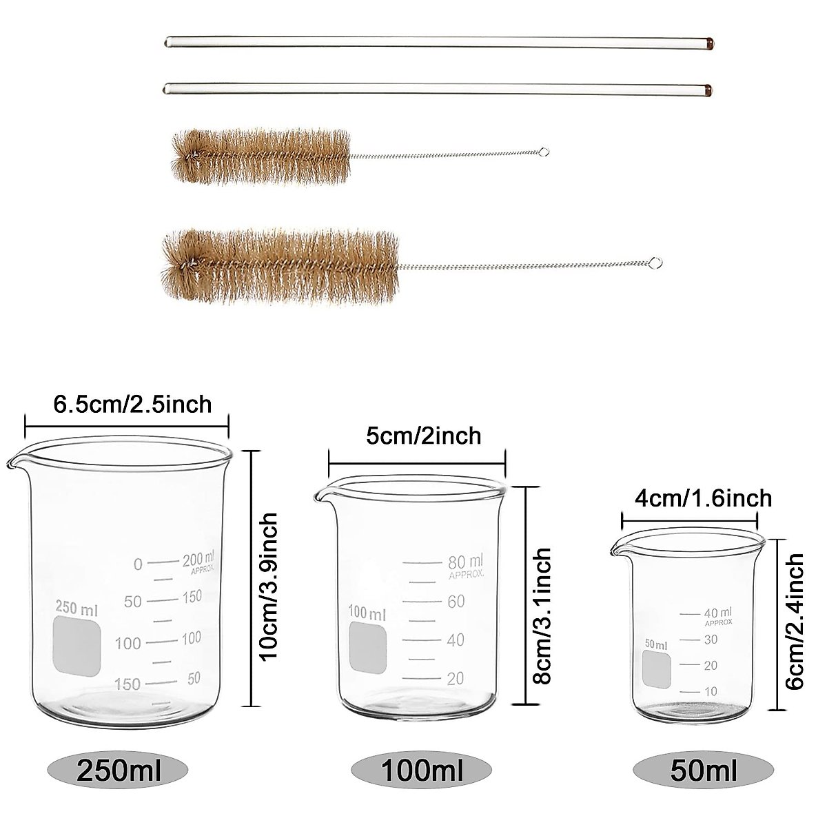 Glass Flask Erlenmeyer Flask Set Narrow Mouth 2000ml Thick Glass Graduated Measuring Cylinder Set 5ml 10ml 50ml 100ml Glass Measuring Beaker Set 50ml 100ml 250ml