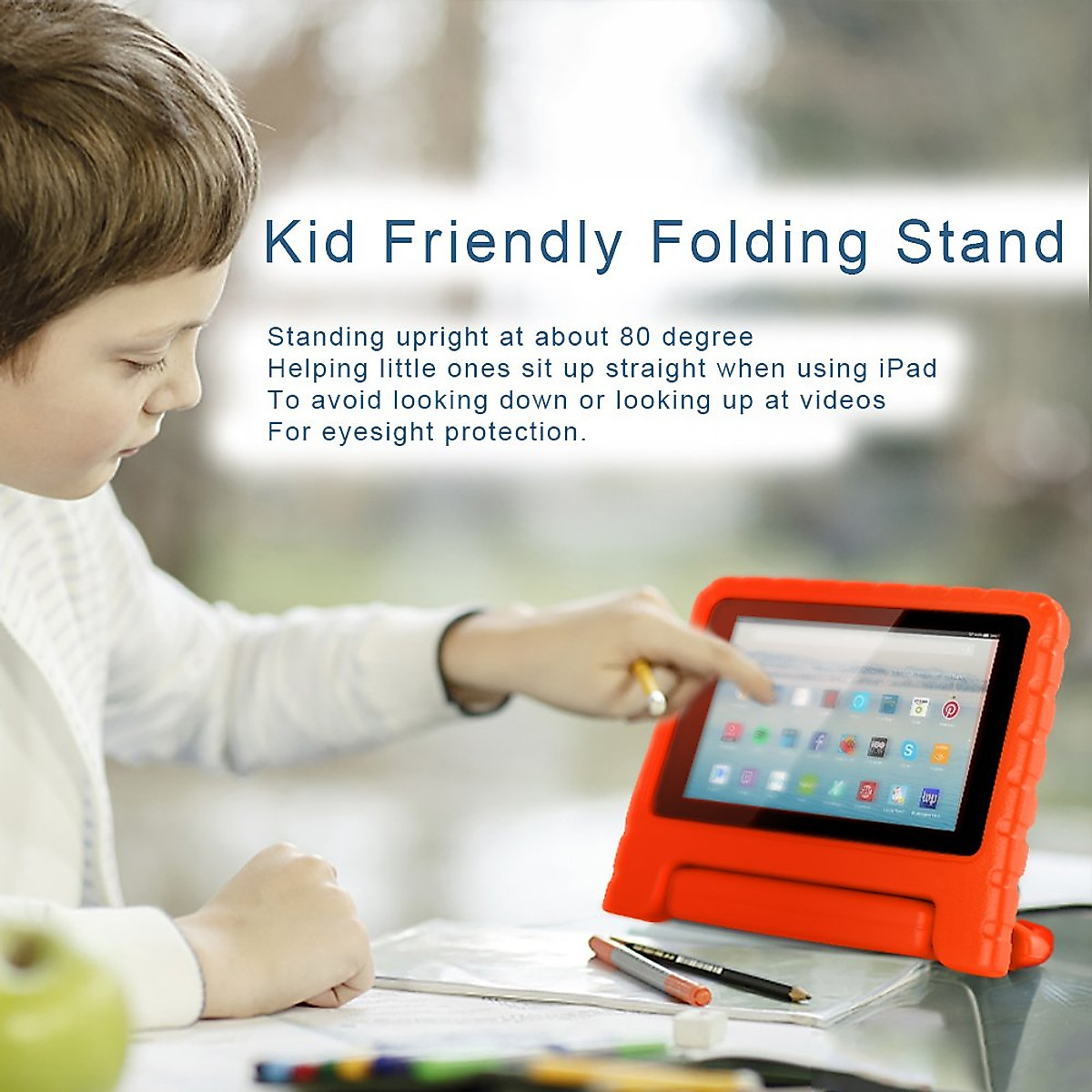 CAM-ULATA for iPad 9.7 Case Kids 2018/2017 Folio Stand Lightweight Kids Friendly for iPad Air 1 iPad Air 2 Protective Cover Handle Shockproof iPad Apple case 5th Generation 6th Generation Orange